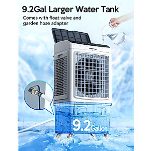 VAGKRI Evaporative Air Cooler, 2200CFM Swamp Cooler, 120°Oscillation Air Cooler with Remote Control, 24H Timer, 3 Modes & Wind Speeds for Outdoor Indoor Use, 9.2Gallon