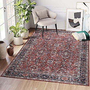 TAPISO Area Rug Dubai Dark Red Burgundy Traditional Frame Ornaments Washable Anti-Slip Foldable Vintage Living Room Bedroom Durable Carpet Size - 3 x 5 ft