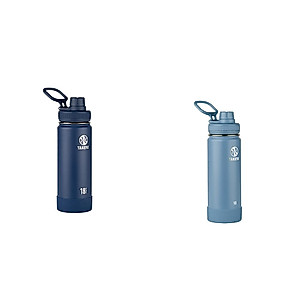 Takeya Actives Insulated Stainless Steel Water Bottles with Spout Lid, 18 Ounce, Midnight Blue and Bluestone