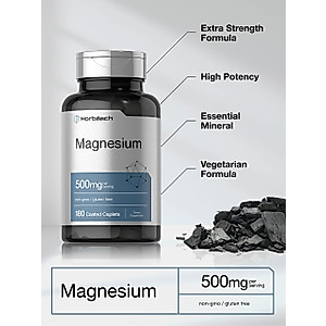Horbäach Magnesium 500mg | 180 Caplets | Vegetarian, Non-GMO, and Gluten Free Supplement