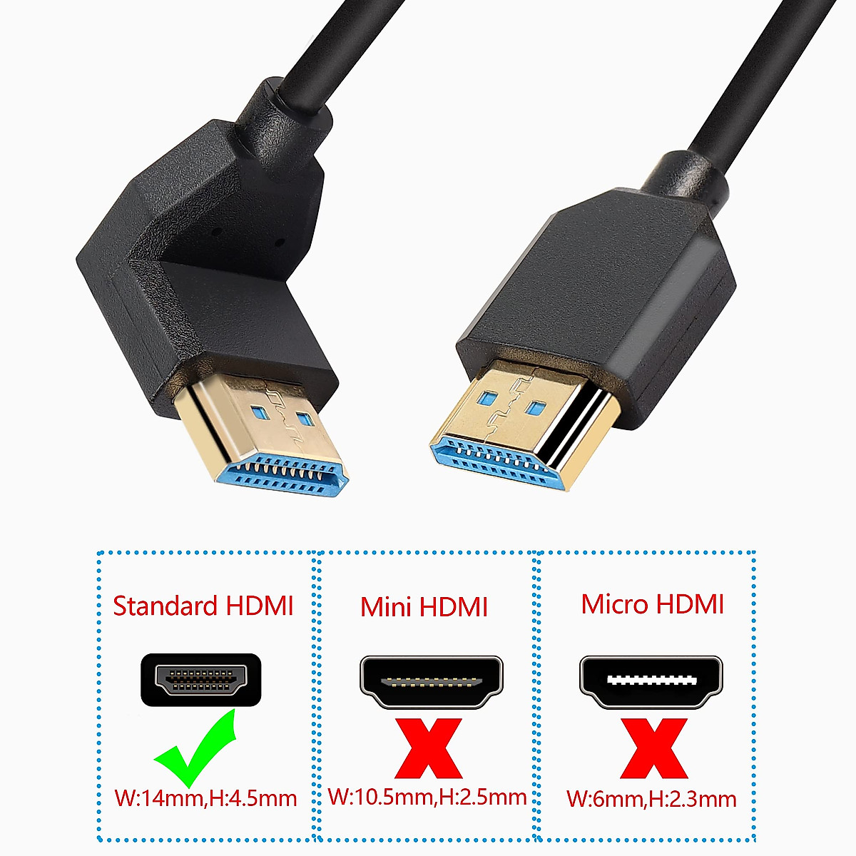 PNGKNYOCN 8K HDMI 2.1 Short Cable,90 Degree Downward Angle 1FT/0.3M Ultra High Speed 48Gbps HDMI Male to Male Cable Support 8K@60Hz,Dynamic HDR,HDCP 2.2&2.3, eARC (Down)
