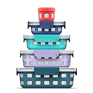 Ello Plastic Rectangle Multi-Size Food Storage Meal Prep Containers with Airtight Leak-Proof Locking Lids, 10pc Set, Fruit Cobbler