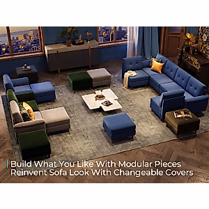 LINSY HOME Modular Sectional Sofa, Velvet Sectional Sofa Couch with Memory Foam, L Shape 5 Seat Modular Sectionals with Ottomans, Sleeper Sofa Couches with Chaise for Living Room, Blue