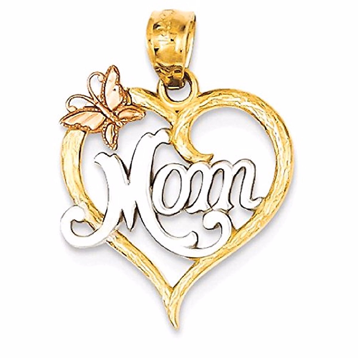 IceCarats 14K Two Tone Gold White Mom Heart Love Necklace Mama Charm Mother Pendant Only