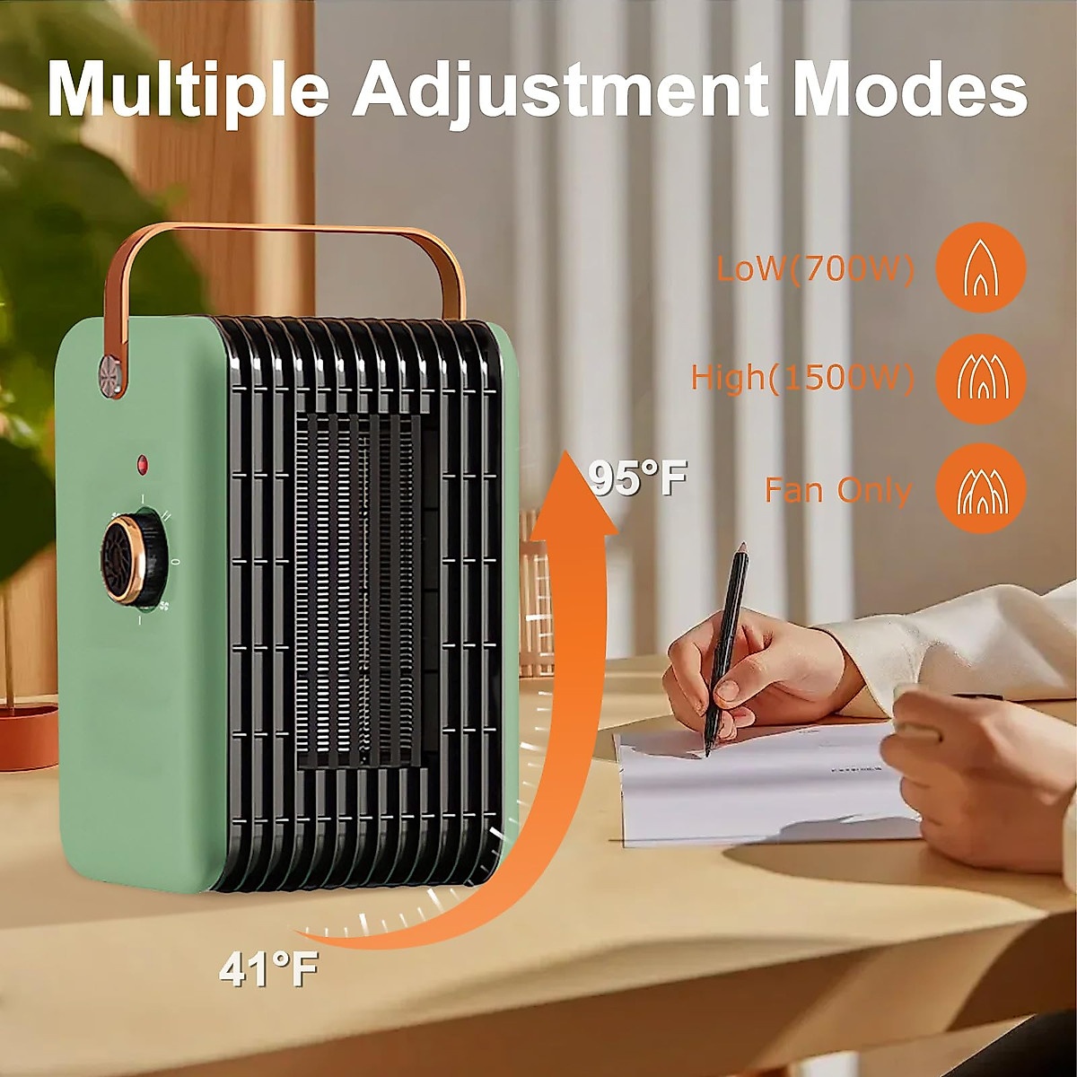 1500W Space Heater for Indoor Use PTC Portable Electric Heater Fast Heating Room Small Heater with Thermostat Heating and Fan Modes 110V Plug In Heater for Desk Office Bedroom Bathroom (Green)