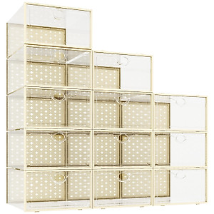 Pinkpum Clear Shoe Boxes Stackable, 12 Pack X- Large Shoe Storage Boxes Clear Stackable Foldable Sneaker Storage Fit for Size 12