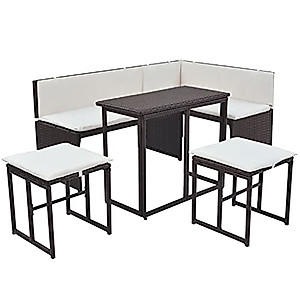 vidaXL Patio Dining Set 5 Pieces Patio Dining Dinner Balcony Backyard Terrace Dinette Table Chair Home House Steel Poly Rattan Brown