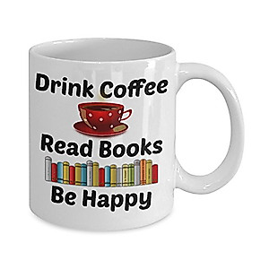 Vitazi Kitchenware Mug with Quote, 11 oz - Drink Coffee Read Books Be Happy (White)