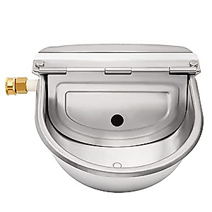 ZHEQOGZH Automatic Cow Drinking Water Bowl Trough Dispenser for Livestock Dog Pig Chicken Waterer Stainless Steel Automatic Waterer Bowl with Float Valve Drain Plug, Garden Hose Connector (3/4" GHT)