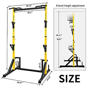 CANPA Multifunction Power Rack with Pull up Bar, Heavy Capacity and Adjustable Squat Stand Rack for Home Gym Equipment, (Yellow)