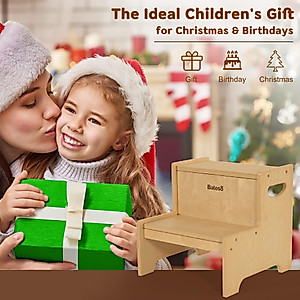 Bateso Step Stools for Kids, Wooden Toddler Step Stool for Bathroom Sink with Safety Anti-Slip Mat and Strip, Assembly Easily, Sturdy Kid Step Stool for Brushing Teeth, Kitchen, Toilet Potty Training