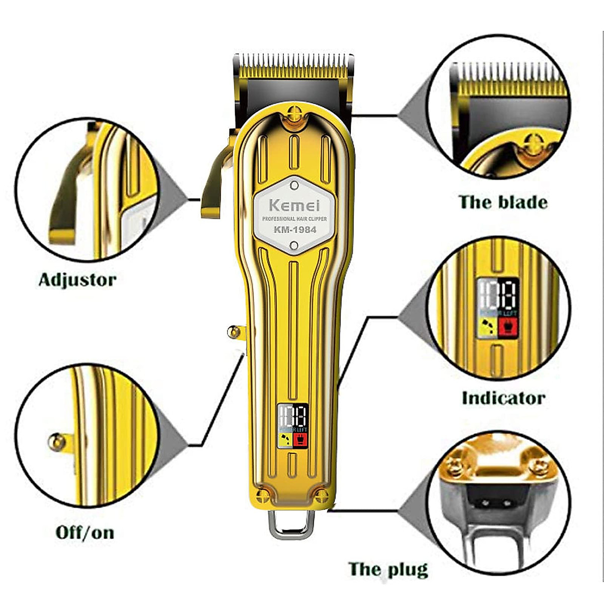 Kemei Hair Clippers for Men Professional, Hair Trimmers Grooming Kit Clippers with 5H Running Time LCD Display Rechargeable Hair Trimmer Beard Trimmer Haircut Set for Home Use & Barbers, Gold