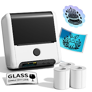 Memoqueen Label Maker Machine with 3 Roll Labels M200 Portable Label Makers, Upgrade 3 Inch Bluetooth Thermal Barcode Label Printer for Small Business/Home Use, for Retail, Logo, Labeling, Name, White