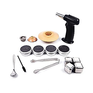 Cocktail Smoker Kit with Torch - Wood Chips, Ice Stones & Torch for Smoke Infused Whiskey Making - Gifts for Men Who Have Everything - Bartender Mixology Accessories Gift Set (Butane Not Included)