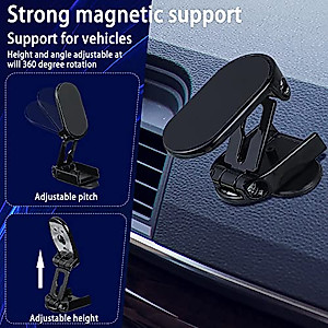 XEFINAL 2 Pack 2023 New Alloy Folding Magnetic Car Phone Holder，360° Rotation Magnetic Car Phone Holder，Metal Folding Universal Dashboard Car Phone Mount for Car (Black)