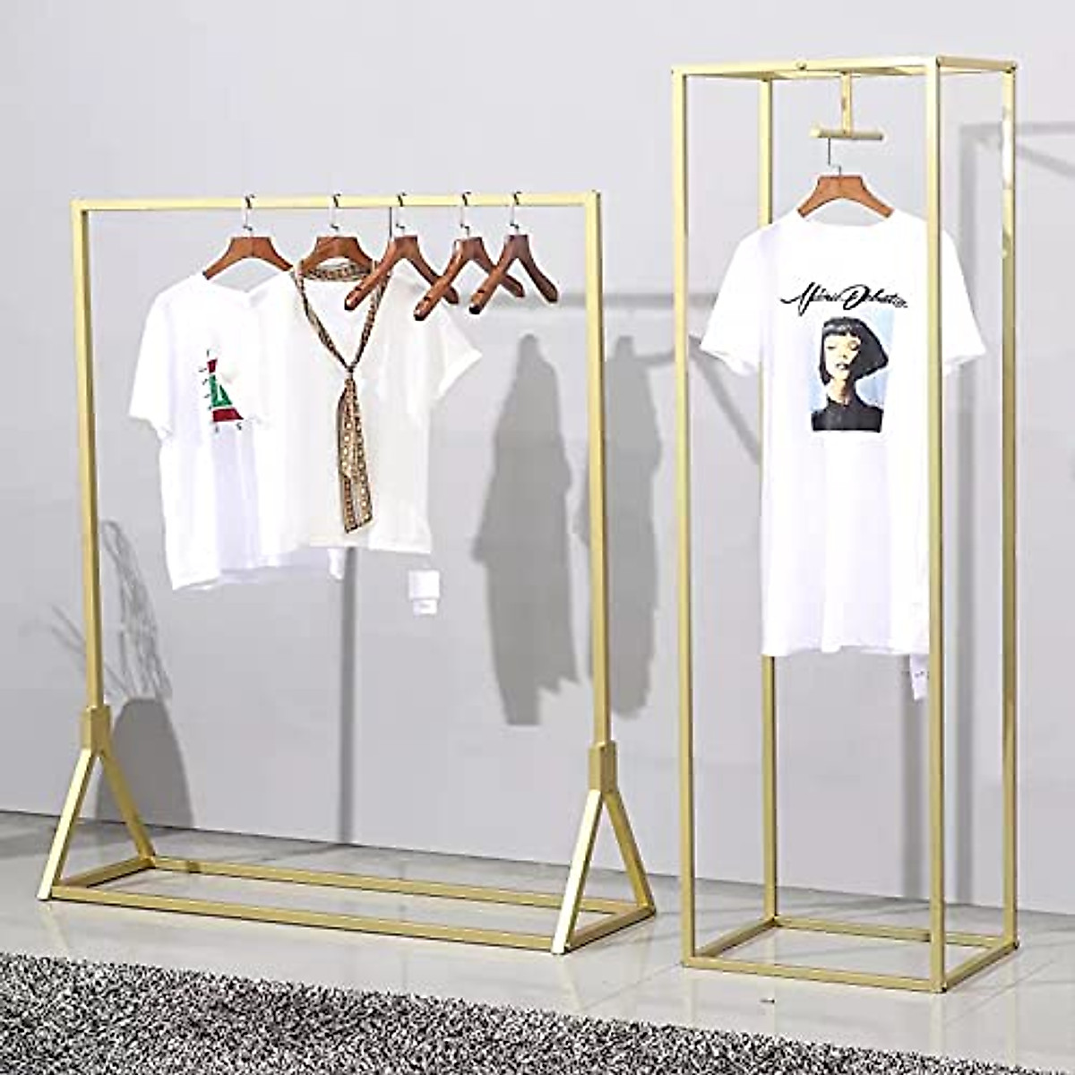 WFDERAN Creative Simple Clothes Retail Heavy Duty Metal Garment Racks,Clothing Store Hanger Storage Shelves,Commercial Wedding Dress Floor-Standing Display Rack (Gold, 75" H)