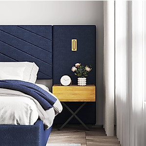 DEINPPA Luxury Bed Frame with Built-in Gold LED Lights and Nightstands, King Size Platform Bed with Oversize Upholstered Headboard, No Box Spring Needed-Royal Blue
