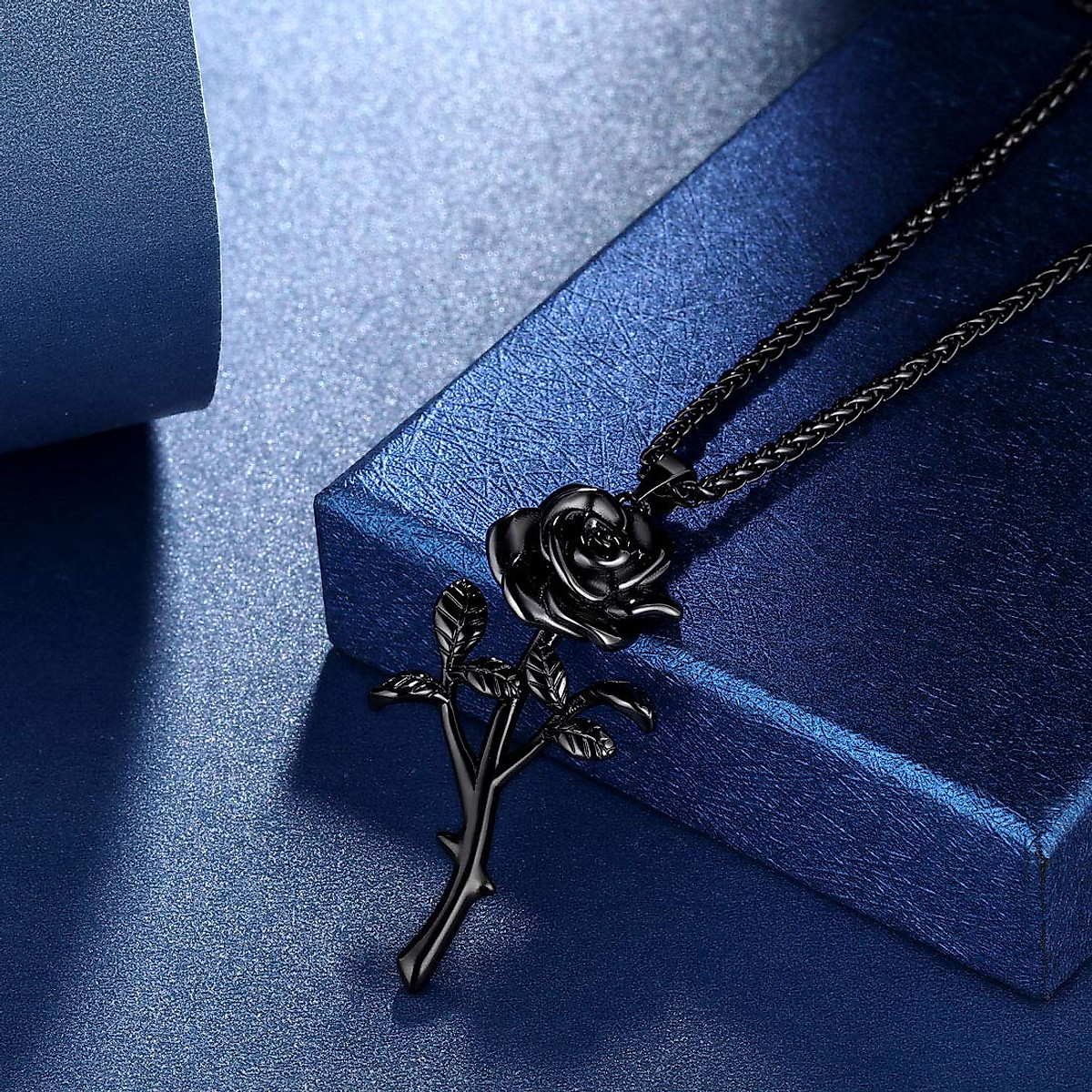 beautlace Rose Necklaces Black Gun Plated Flower Pendant Elegant Jewelry Gifts for Women KP0072K