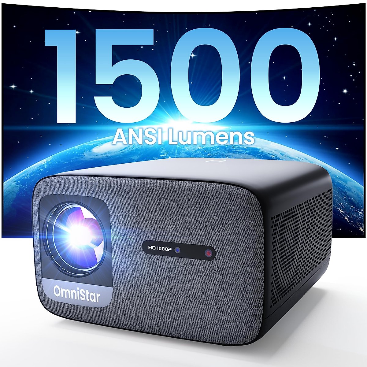 CASIRIS OmniStar L80 4K Projector with WiFi and Bluetooth, 1500 ANSI Lumen Native 1080P Video Projector, Auto Focus/Keystone, 2x15W Speakers, 200" Display Compatible with iOS/Android/HDMI/USB/TV Stick