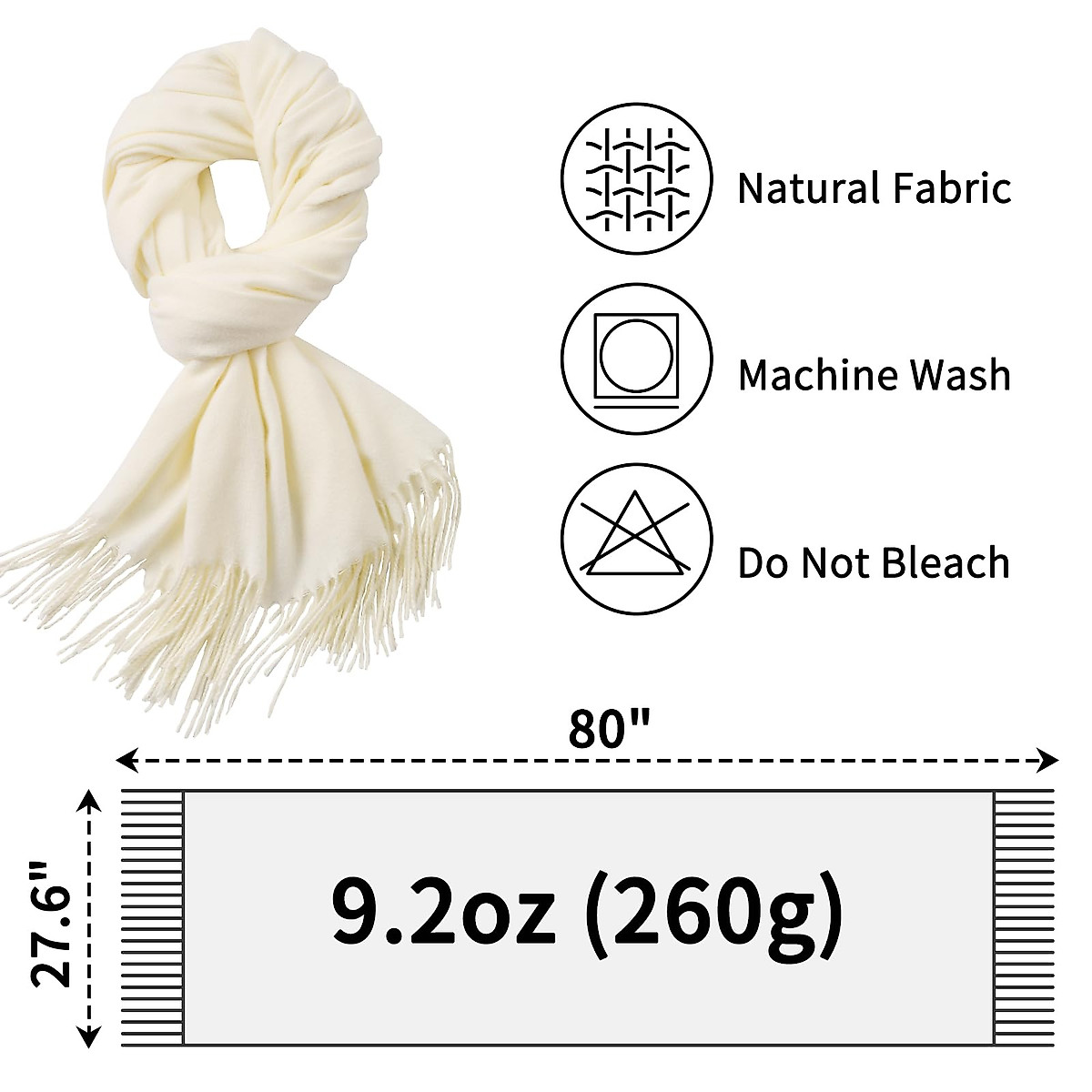 DOFOWORK Scarf for Women - Womens Scarf Pashmina Shawls and Wraps for Evening Dresses, Fashion Long Scarves, 78.7" x 27.5" - White