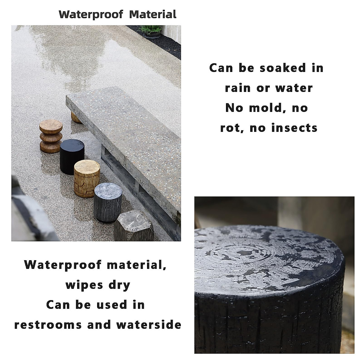 Outdoor side table,Wooden stool,Garden outdoor stool,Wabi-sabi style stool, outdoor courtyard, open-air garden, anti-corrosion imitation wood wedding layout, chair, balcony, sturdy and short pier