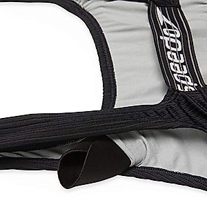 Speedo Women's Standard Swimsuit One Piece Logo Back Strap Contemporary Cut, Rib Black, 12