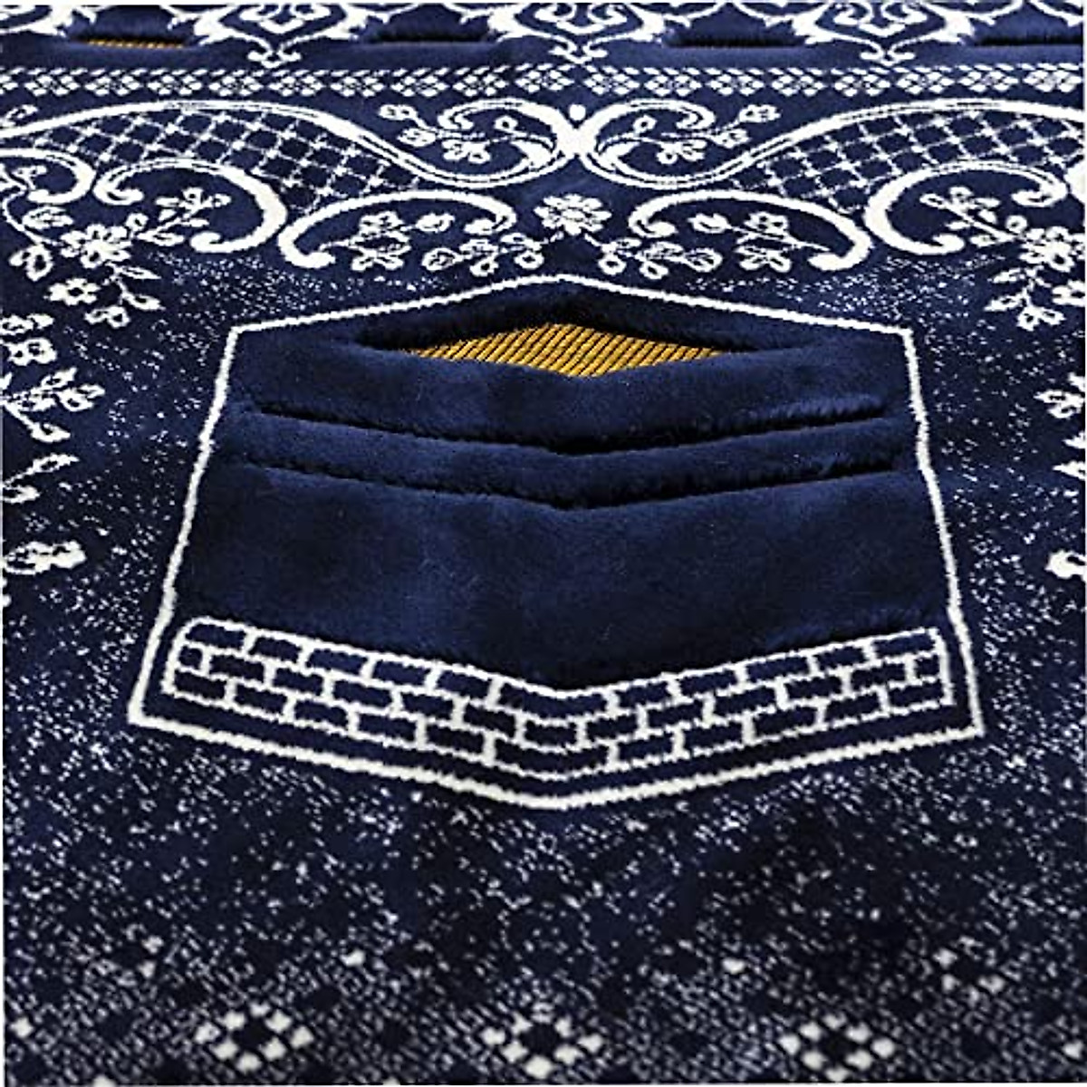Modefa Free Prayer Cap, Beads & Car Hanger, Islamic Prayer Rug Janamaz - Plush Velvet Wide (Navy Blue)