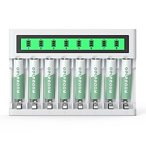 Deleepow 1100mAh Ni-MH AAA Rechargeable Batteries High Capacity 8 Pack AAA Batteries and 8-Bay AA AAA Individual Rechargeable Battery Charger