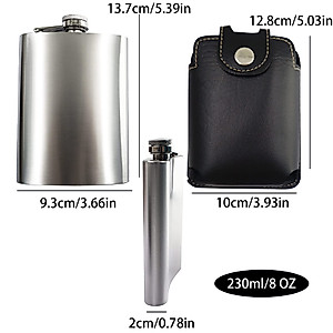 LELE LIFE 8oz/230ml Hip Flask with Belt Leather Case, Easy To Carry, 18/8 304 Stainless Steel Hip Flask for Liquor, Leak Proof Drinking Flask with Small Funnel