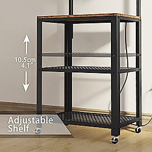 IRONCK Bakers Rack with Power Outlet, Industrial Microwave Cart with Wheels 3-Tier Coffee Bar for Kitchen Living Room Vintage Brown