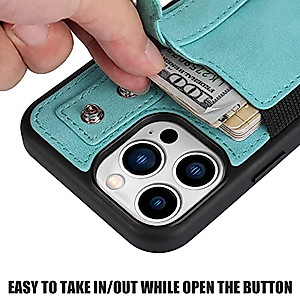 TOOVREN iPhone 13 Pro Max Case Wallet, Compatible with iPhone 13 Pro Max Case with Card Holder Kickstand Adjustable Detachable Necklace, iPhone Lanyard for iPhone 13 Pro Max 6.7 inch 2021 Green