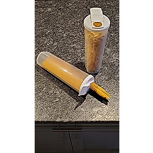 Regent 2 Pack of Tall Clear Spaghetti Pasta Storage Container with Lids that Measure. Multiple Uses for Dry Goods, Art Supplies, Toys. 11.6in Tall x 3.8in Diameter. Dishwasher Safe.