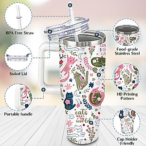 30 oz Cat Tumbler with Handle and Straw, Cute Cartoon Stainless Steel Vacuum Insulated Travel Coffee Mug Cup Water Bottle, Cat Stuff Accessories Decor, Cat Lover Gifts for Women Girls