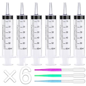 6Pack 60ml Syringe for Liquid - Large Plastic Syringes Without Needle for Jello Shots Food Thick Liquids and Irrigation Water, Lip Gloss Filling, Feeding Dogs Meds, Measuring ( 6 Pack 60 ml / cc )
