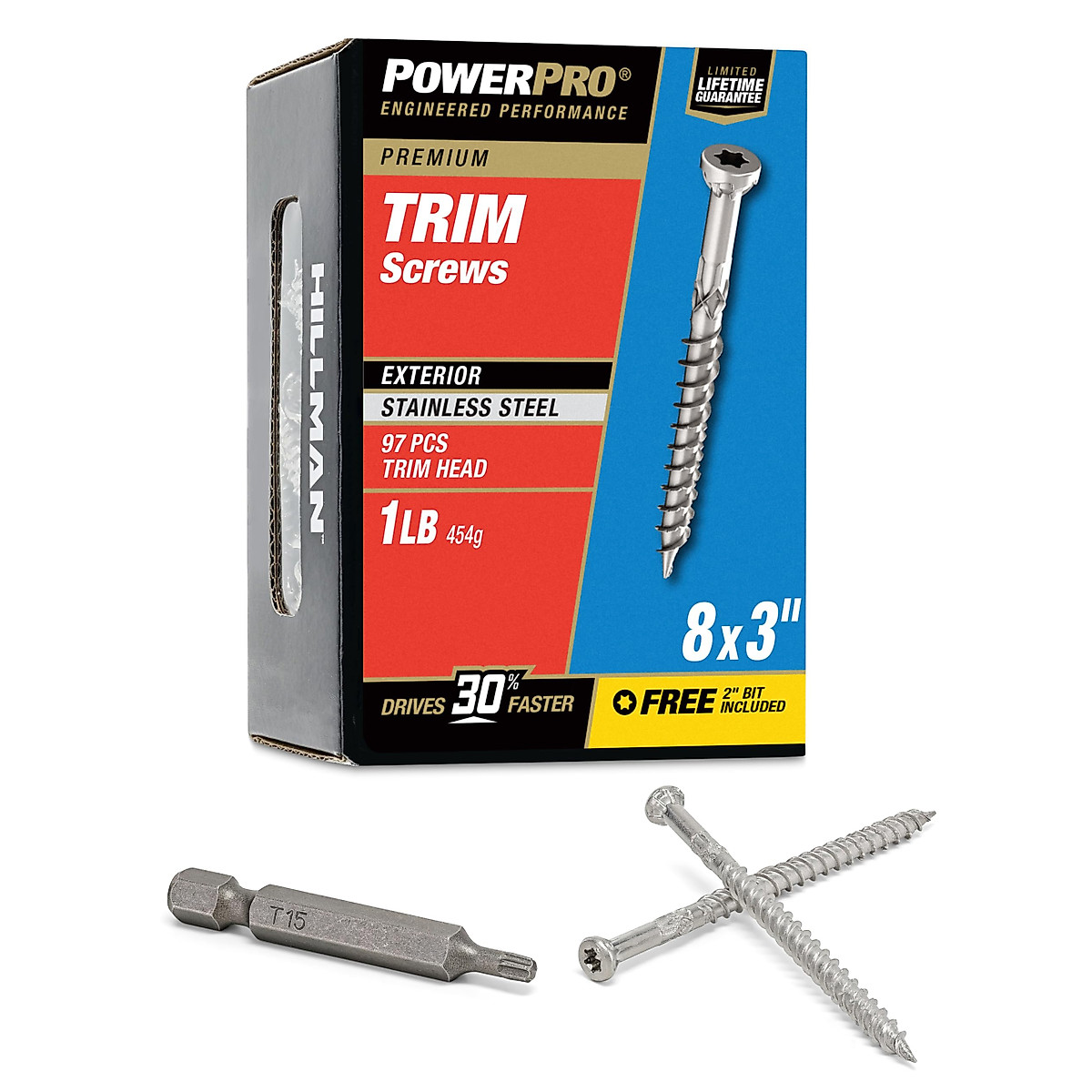 Power Pro Premium 305 Stainless Steel Trim Screws (#8 x 3") - 1lb Box