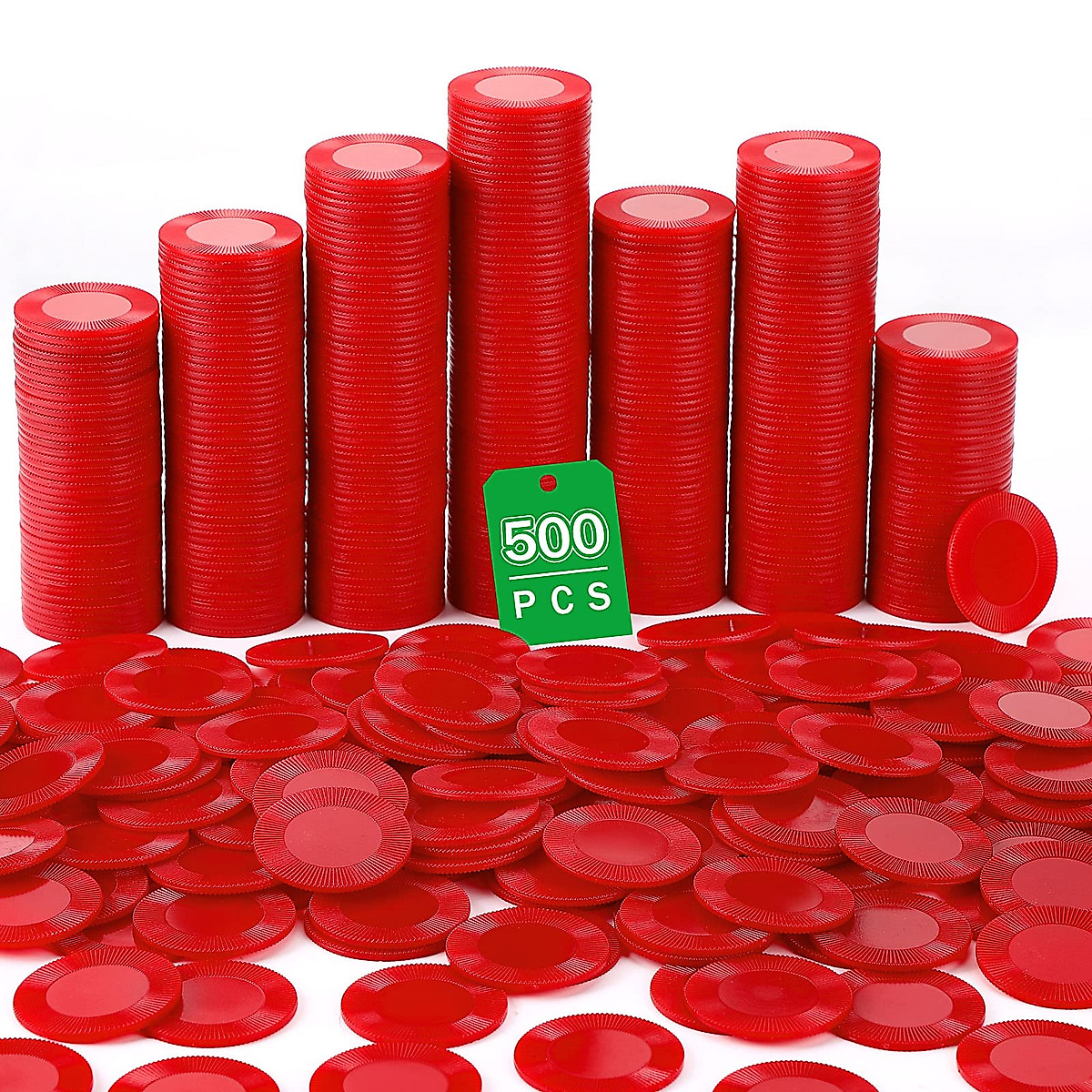 Leitee 500 Pcs Plastic Poker Chips Bulk 38 mm Lightweight Tokens Bingo Markers Blank Casino Counting Discs Learning Counters Disks for Adults Interlocking Game Counting Reward Card(Red)