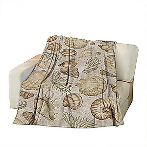 Moslion Soft Cozy Throw Blanket Vintage Ocean Animal Seashell Art Pattern Fuzzy Warm Couch/Bed Blanket for Adult/Youth Polyester 30 X 40 Inches(Home/Travel/Camping Applicable)