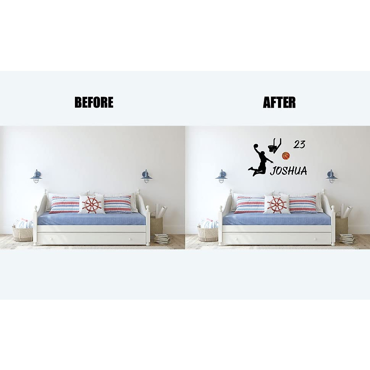 Basketball Player Personalized Name Nursery Wall Decal Vinyl Sticker | Multiple Font Options | Custom Kids Room Décor | Bedside Decals | Children’s Room | Car | Laptop