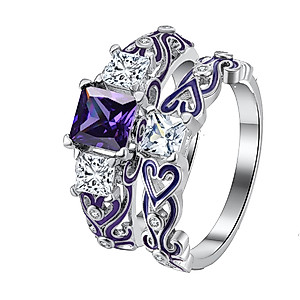 Ginger Lyne Collection Cherri Purple Princess Cut Engagement Wedding Band Bridal Set