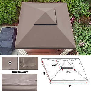 YardGrow 8'x8' Double Tier Gazebo Replacement Canopy Garden Polyester Water-Repellent Cover (Taupe)