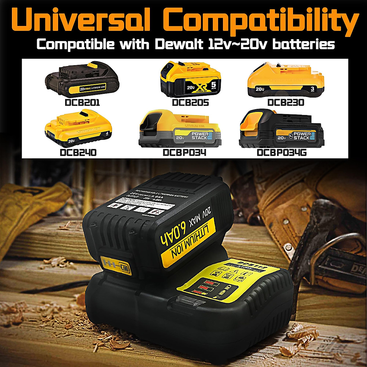 byczone Replacement Battery Charger DCB112 for Dewalt 20V Lithium-Ion Battery, Compatible with Dewalt 12V/20V Li-ion Battery DCB208 DCB206 DCB205 DCB204 DCB201 DCB200 DCB230 DCB240