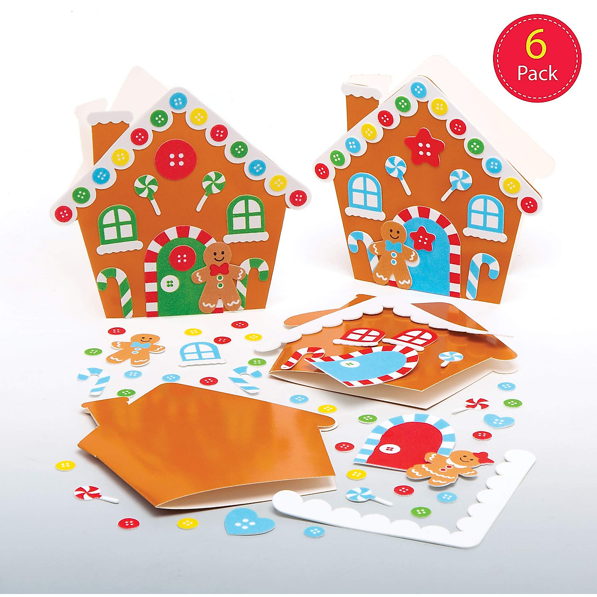 Baker Ross AT186 Gingerbread House Mix & Match Card Kits - Pack of 6, Decorate and Display for Christmas Decorations, Ideal Kids Arts and Crafts Project