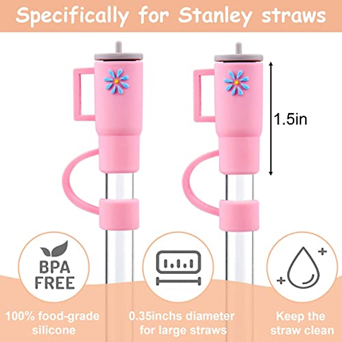 AIERSA Straw Cover Cap,4Pcs Silicone Straw Topper Compatible with Stanley 30&40 Oz Tumbler with Handle