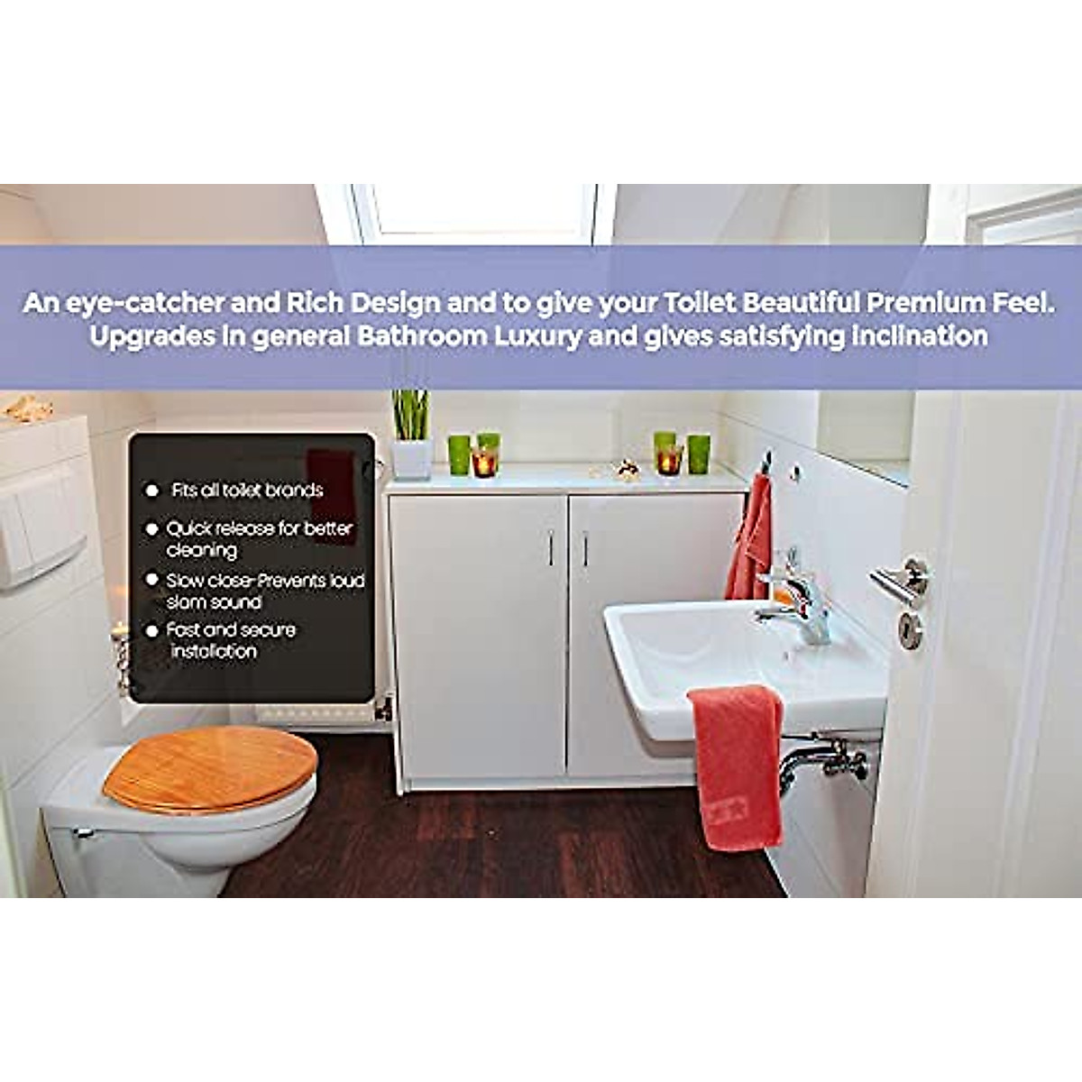 J&V TEXTILES Round Toilet Seat W/ Easy Clean & Change Hinge (Gray)