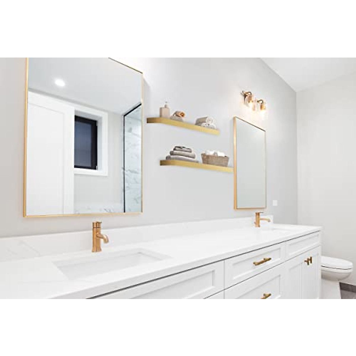 Floating Shelves, Wall Mounted Shelves, 24-Inch Wall Shelves for Living Room Decor, Bedroom, Office, Kitchen, Bathroom, Modern White Shelf With Invisible Brackets, Set of 2 (Gold)