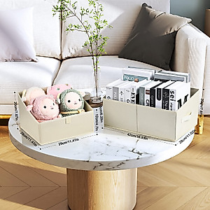 DIMJ Clothing Organizer Storage Boxes - 6 Packs Fabric Traprzoid Storage Bakskets, Fabric Bins for Closet with Front Handle, Closet Cubes Organizer for Parents Renters Students RV Owners (Beige)