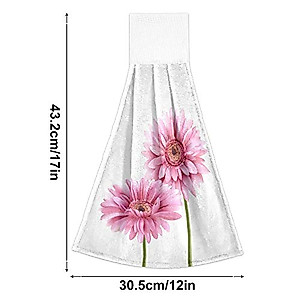 Aslsiy Gerbera Daisy Pink Flowers Hanging Kitchen Towels Bathroom Hand Tie Towel Fast Drying Dish Tea Towels for Bath Tabletop Gym Home Decor Set of 2