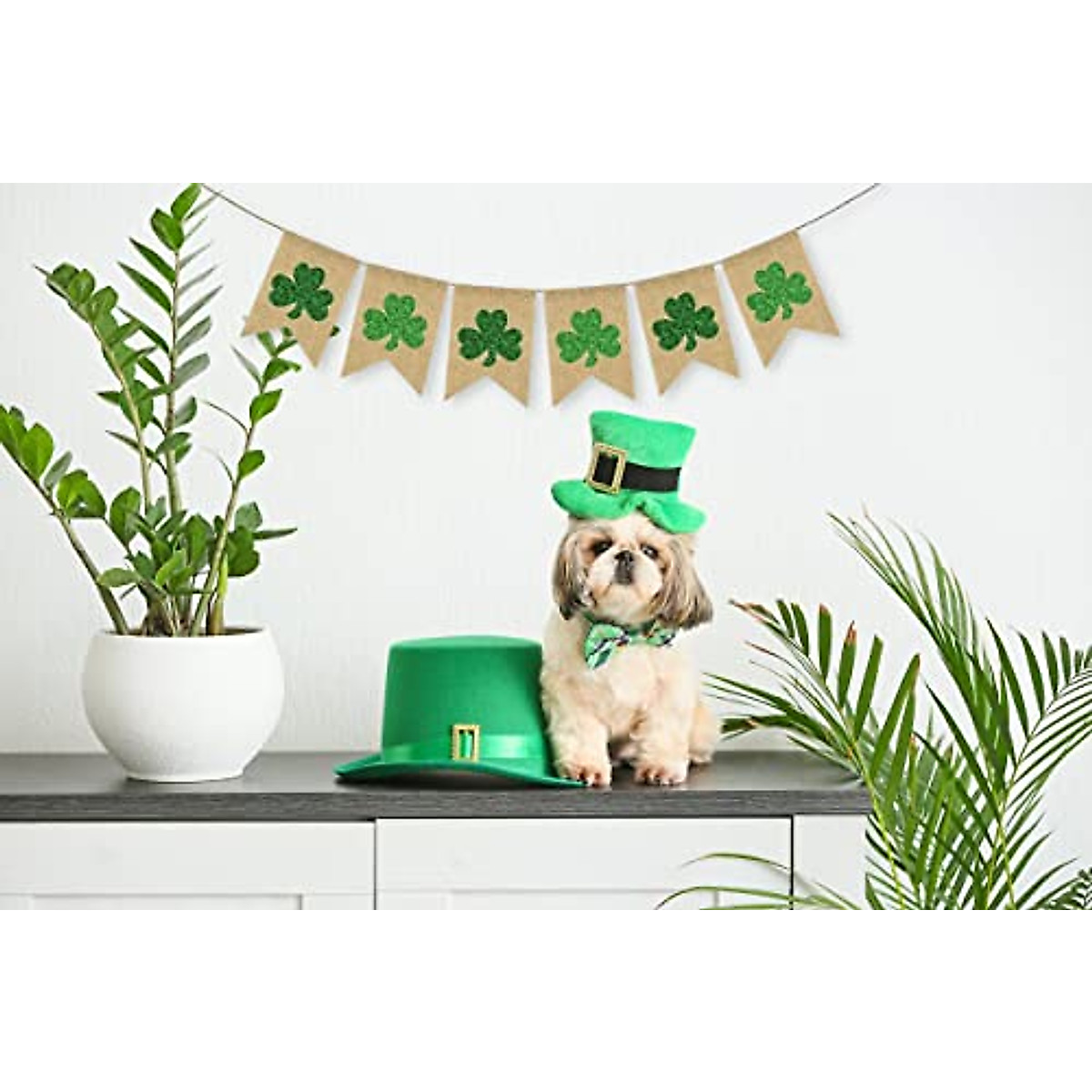 St Patricks Day Garland Decor - Shamrock Glitter Garland Home Decor - St Patricks Day Burlap Banner - Saint Patrick's Day Party Decorations - St Patty's Day Rustic Fireplace Decor by Jolly Jon