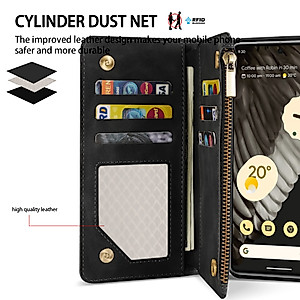 ZZXX for Google Pixel 7 Pro Case Wallet with RFID Blocking Card Slot Premium PU Leather Zipper Flip Folio Wallet with Wrist Strap Kickstand Protective for Google 7 Pro Wallet Case(Black 6.7 Inch)