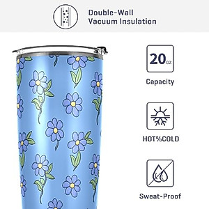 HXshaoye Periwinkle floral Country style cartoon style Stainless Steel insulated coffee cup with Straw Lid coffee mug for hot and cold drinks modern insulated coffee tumbler termo para bebidas